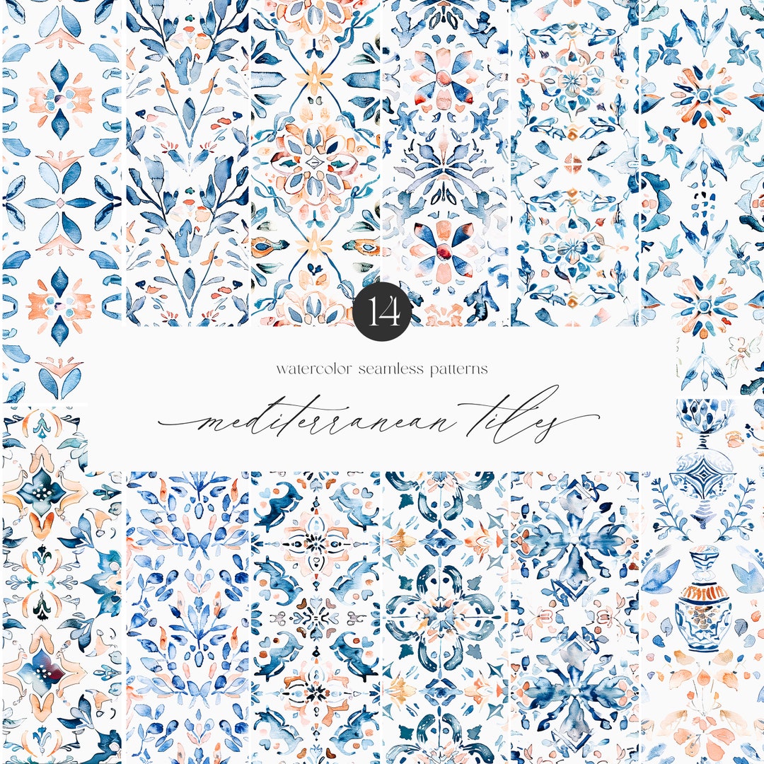 Watercolor Mediterranean Tile Seamless Patterns - Mediterranean ...