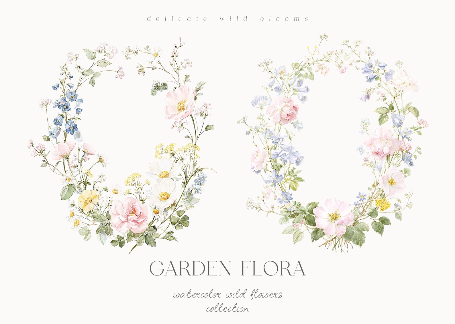 Watercolor Pastel Floral Clipart - Wild Flowers Borders - Wild Floral ...