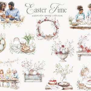 Watercolor Easter Clipart - Bunnies Clipart - Watercolor Spring Clipart ...