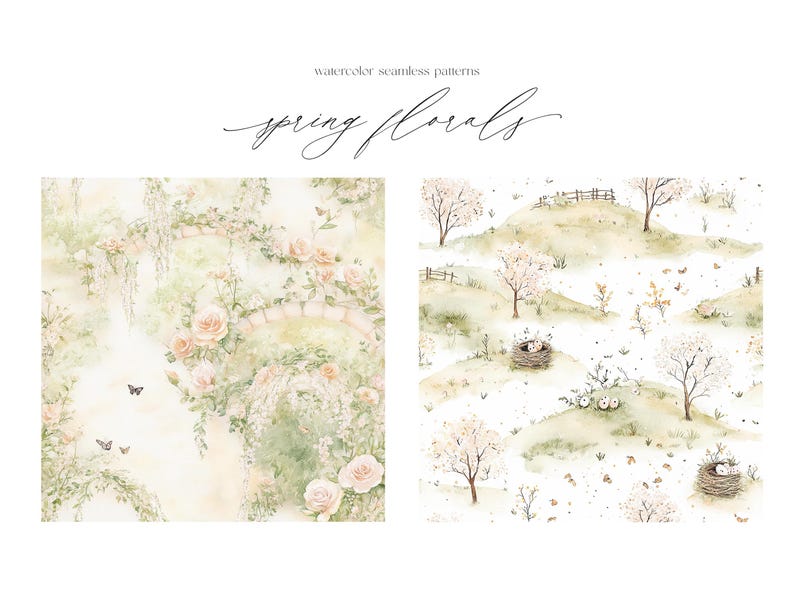 Watercolor Spring Mood Seamless Patterns, Floral Spring Pattern ...