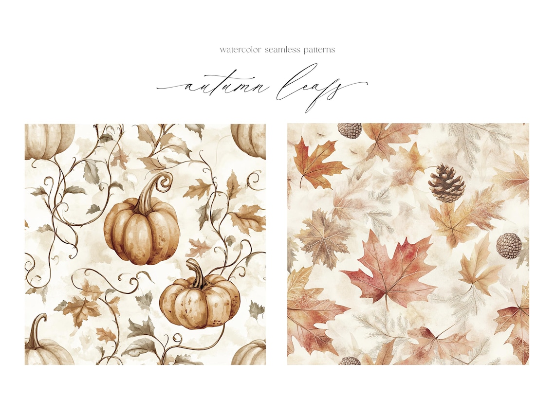 Seamless Watercolor Fall Leave Patterns - Seamless Patterns - Repeating ...