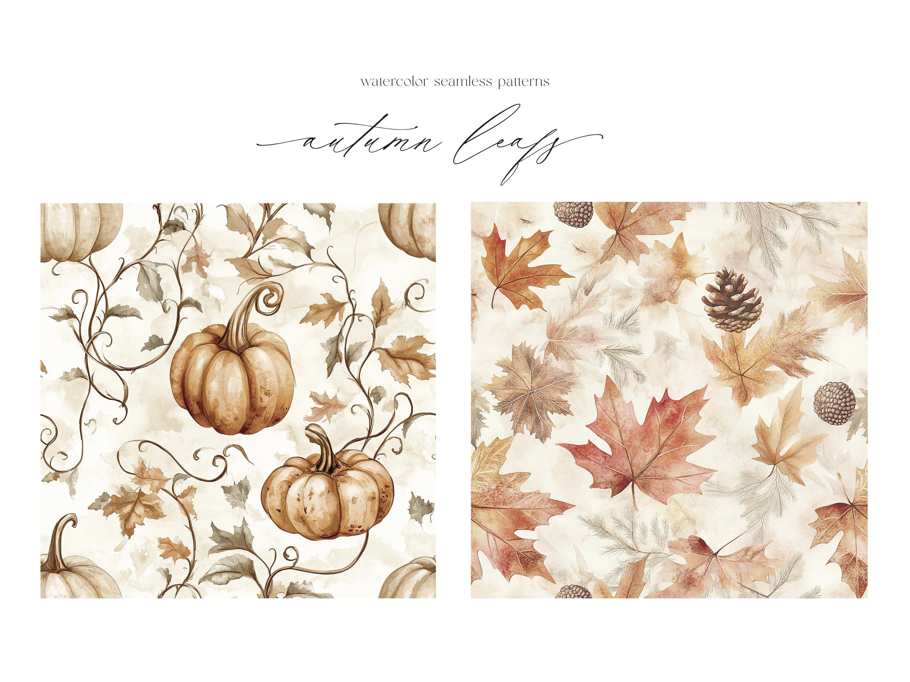 Seamless Watercolor Fall Leave Patterns - Seamless Patterns - Repeating ...