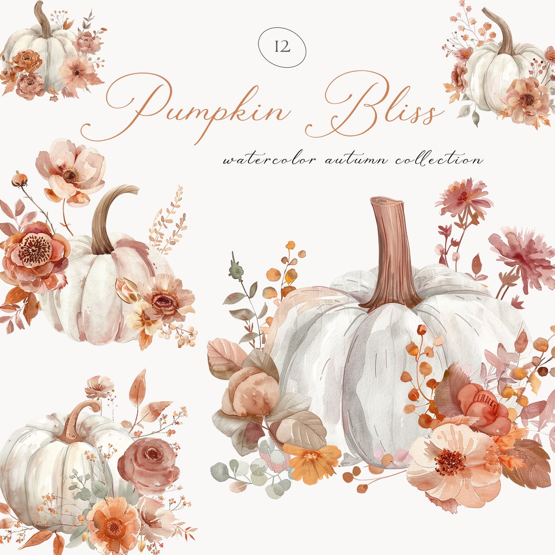 Watercolor Pumpkins and Flowers Clipart - Fall Clipart - Autumn Clipart ...