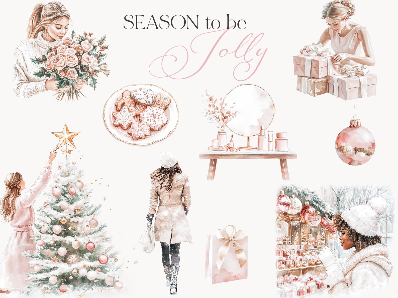 Watercolor Soft Pink Christmas Clipart Collection - Winter in Paris ...