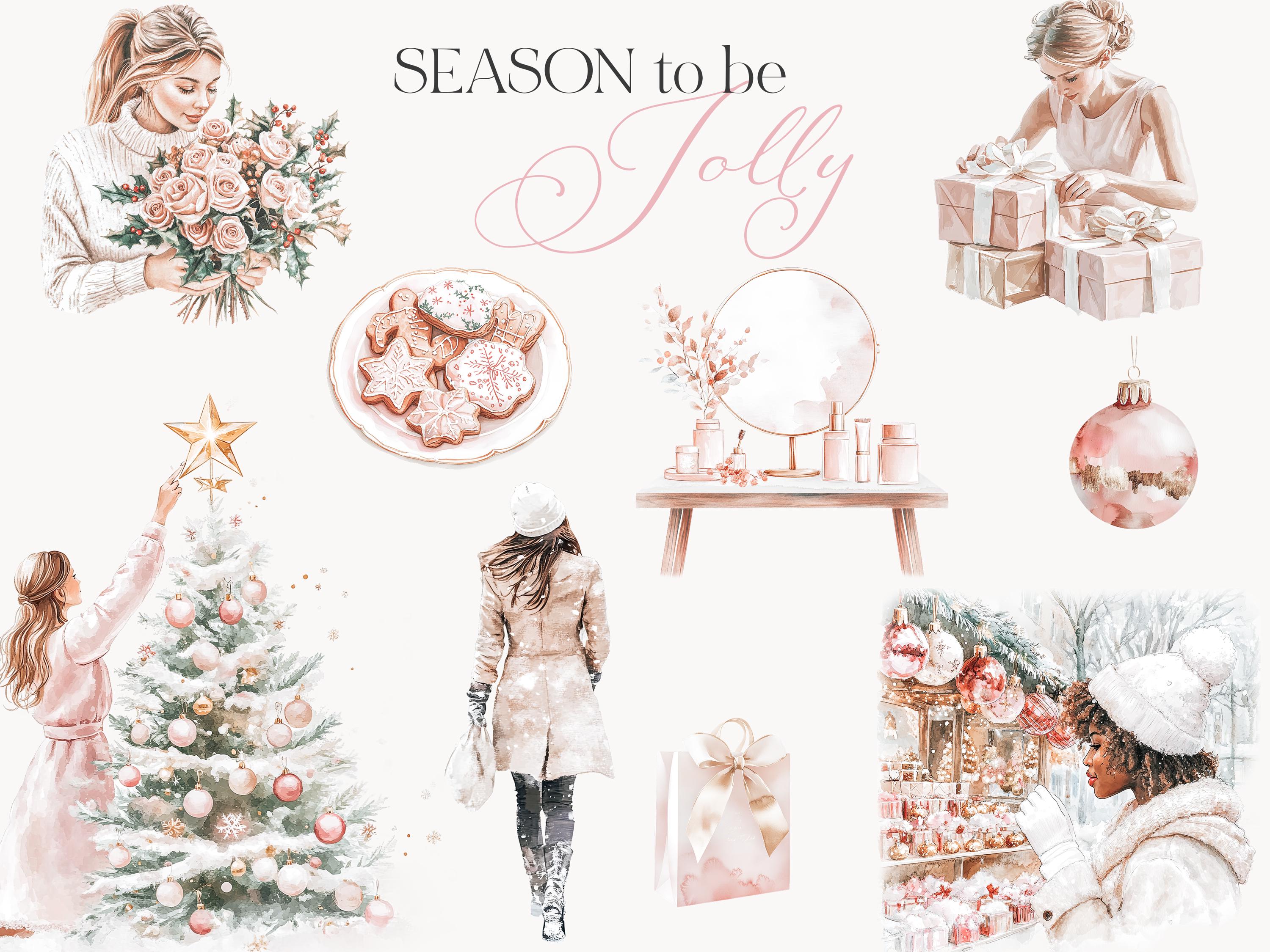 Watercolor Soft Pink Christmas Clipart Collection - Winter in Paris ...