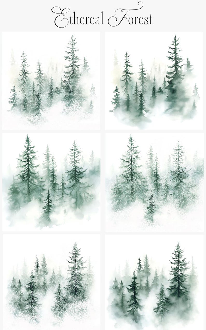 Watercolor Ethereal Forest Backgrounds - Pine Forest Backgrounds ...