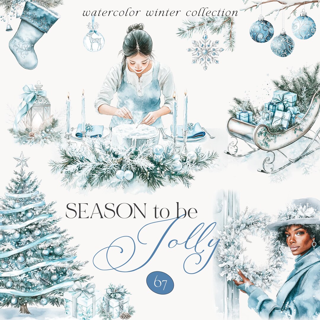 Watercolor Soft Blue Christmas Clipart Collection - Christmas ...