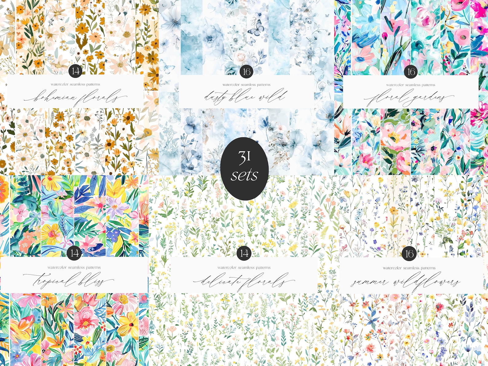 Watercolor Summer Bundle - Watercolor Huge Summer Bundle - Floral ...