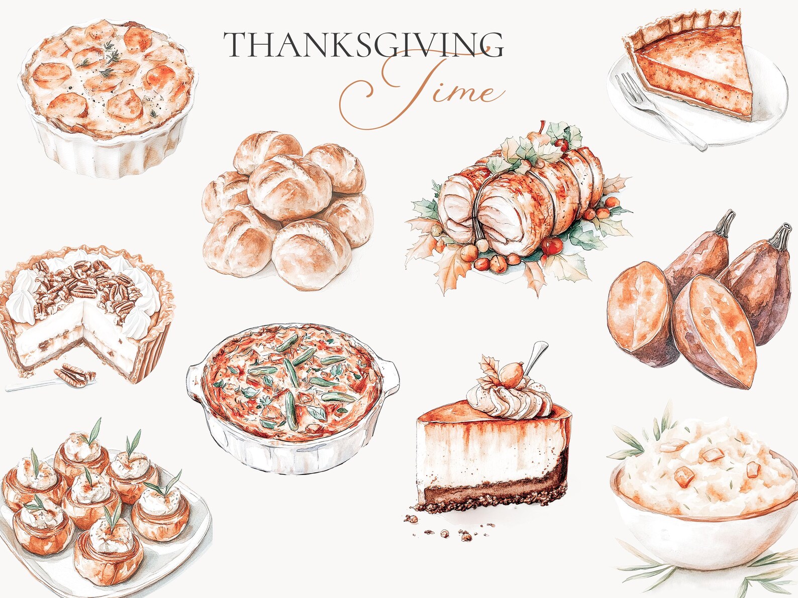 Thanksgiving Watercolor Clipart - Harvest Clipart - Turkey Clipart ...