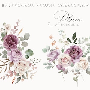 Watercolor Plum Floral Clipart - Plum Flowers - Floral Clipart ...
