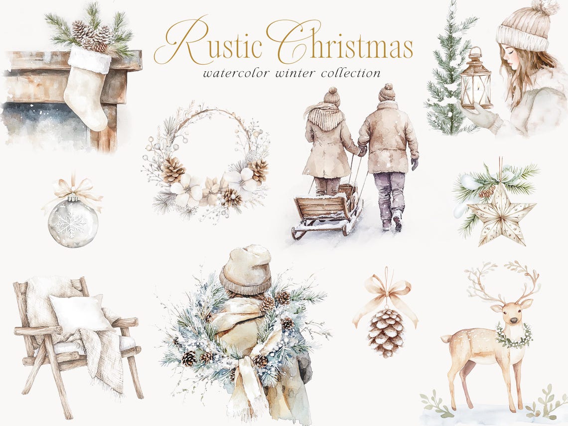 Watercolor Rustic Christmas Clipart - Christmas Ornaments Clipart ...