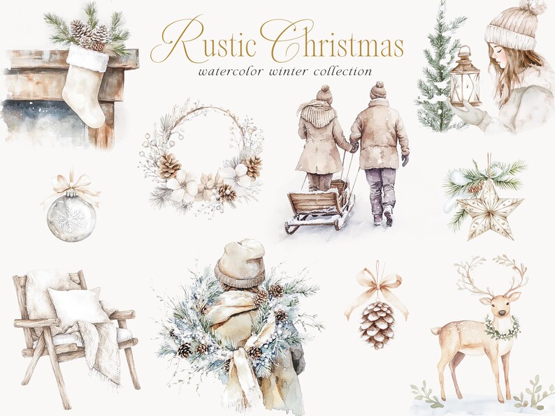 Watercolor Rustic Christmas Clipart - Christmas Ornaments Clipart ...