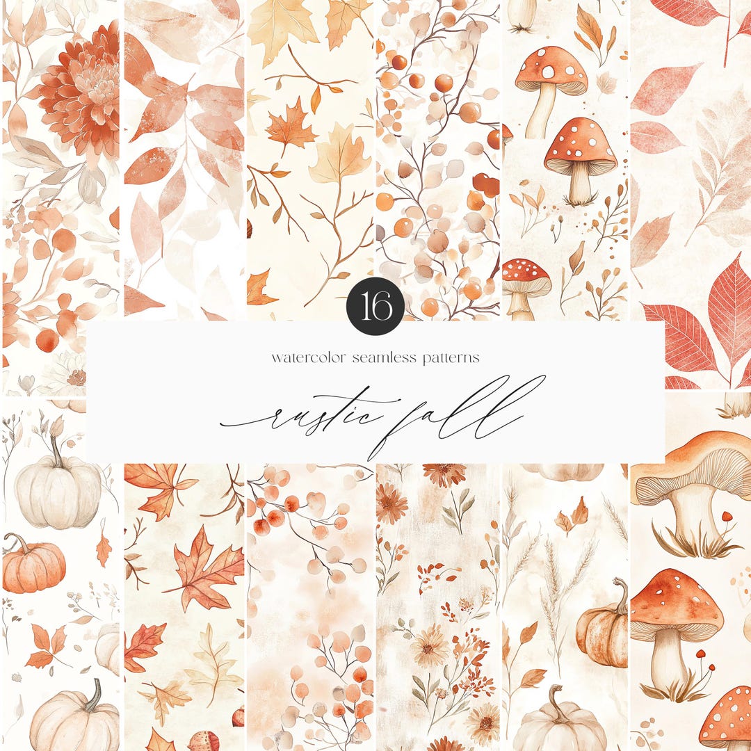 Watercolor Autumn Mood Seamless Patterns, Cozy Neutral Fall Pattern ...