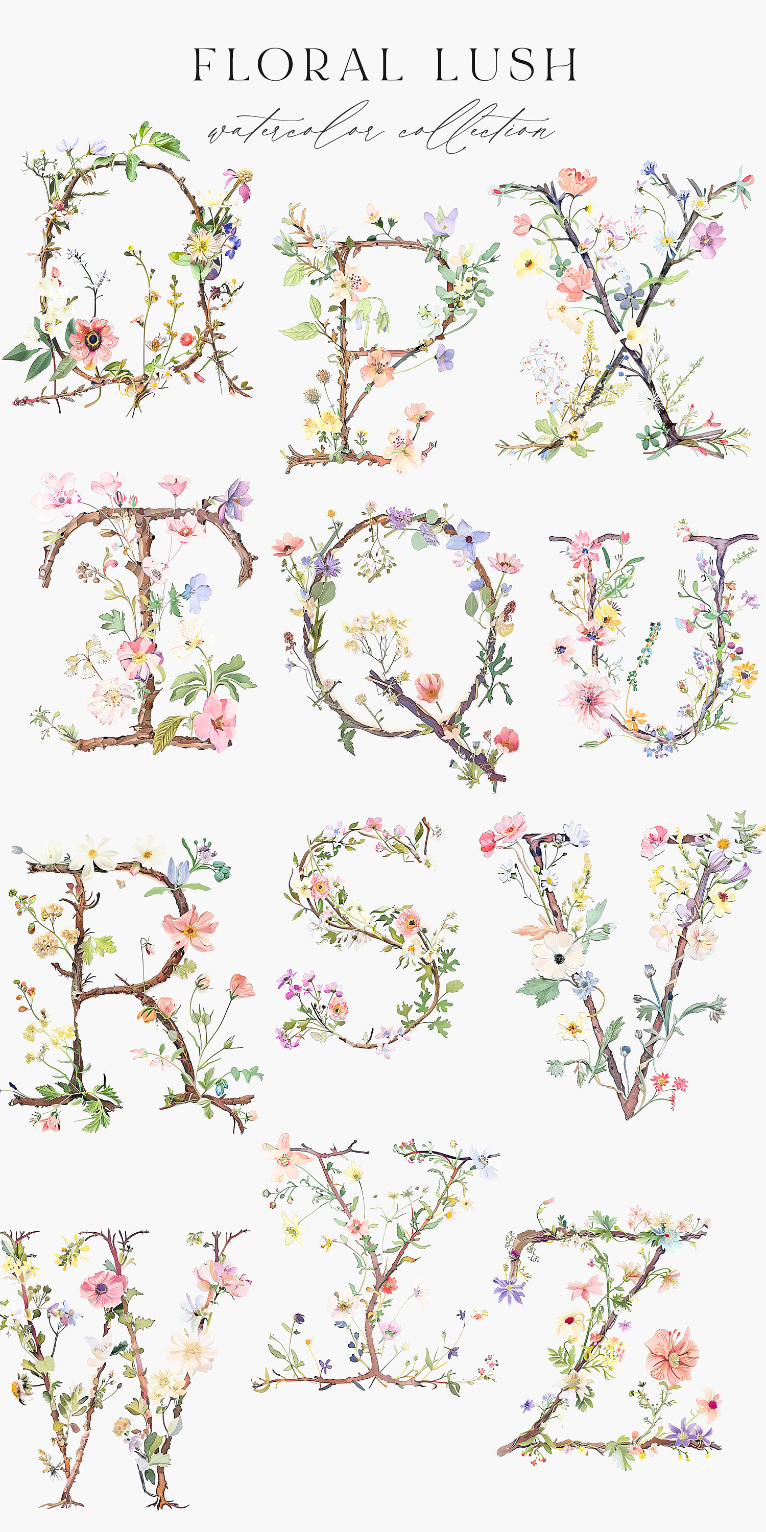 Wild Flowers Alphabet - Wild Flowers Letters - Premade Floral Alphabet ...