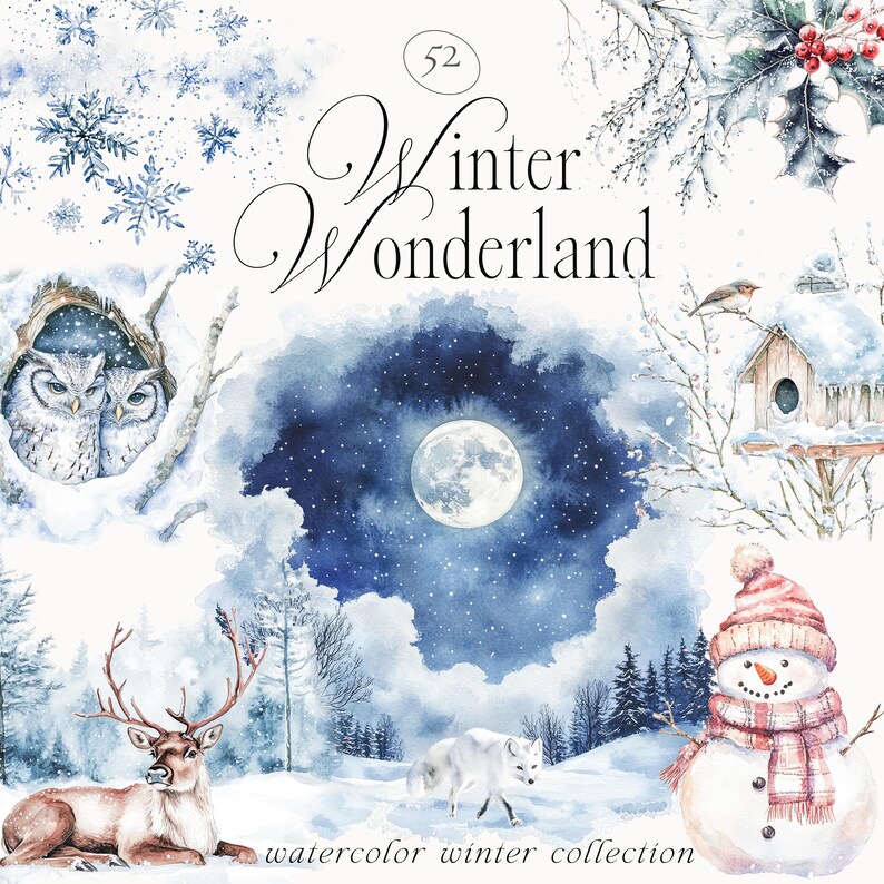 Watercolor Winter Clipart - Winter Wonderland Clipart - Christmas Cards ...