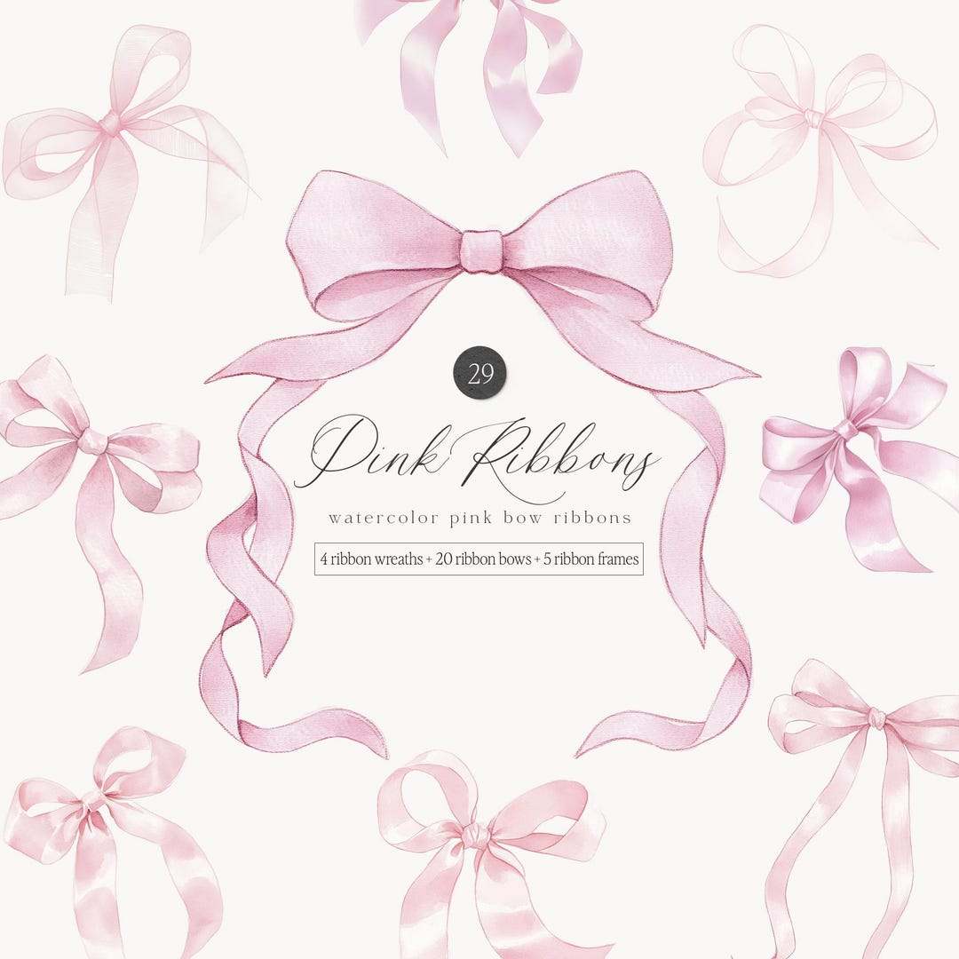 Watercolor Pink Coquette Ribbons Clipart - Coquette Clipart - Pink ...