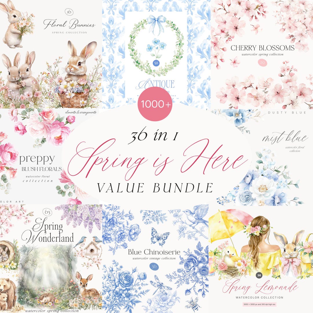 Watercolor Spring Clipart Bundle-watercolor Spring Clipart Bundle ...
