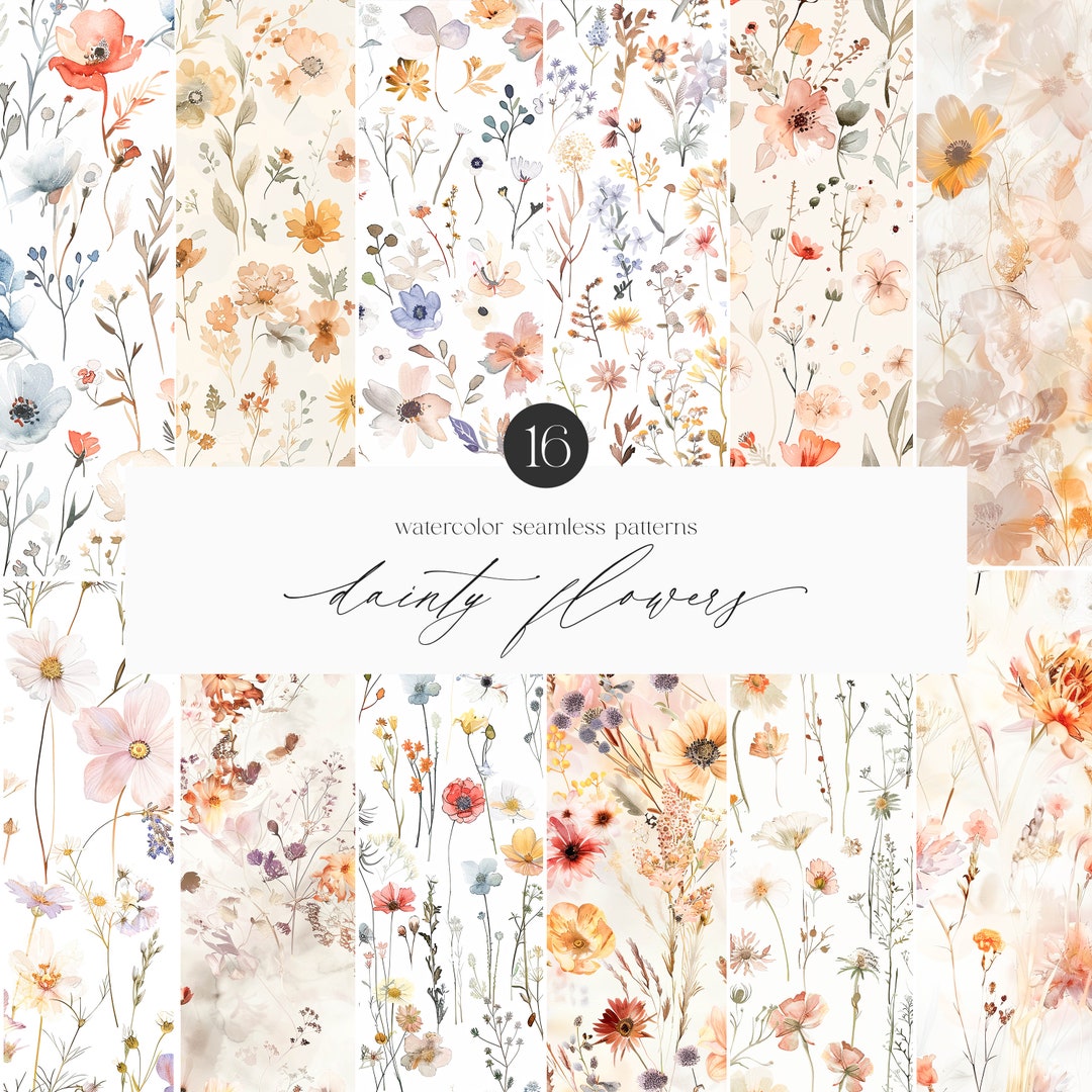 Watercolor Dainty Flowers Seamless Patterns - Digital Papers - Dainty ...