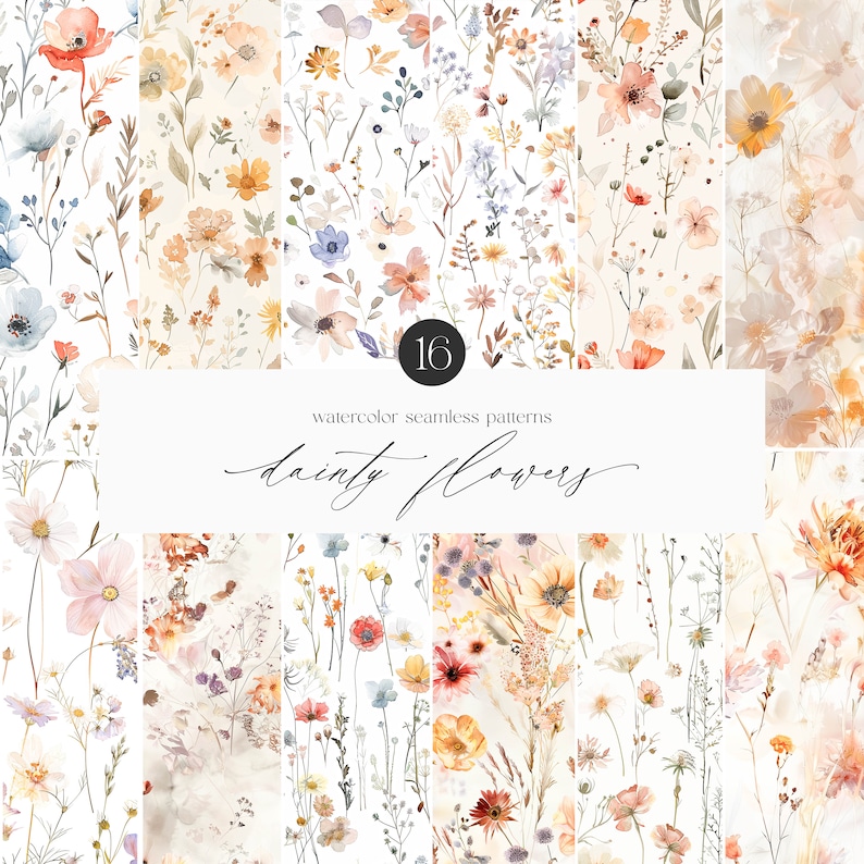 Watercolor Dainty Flowers Seamless Patterns - Digital Papers - Dainty ...