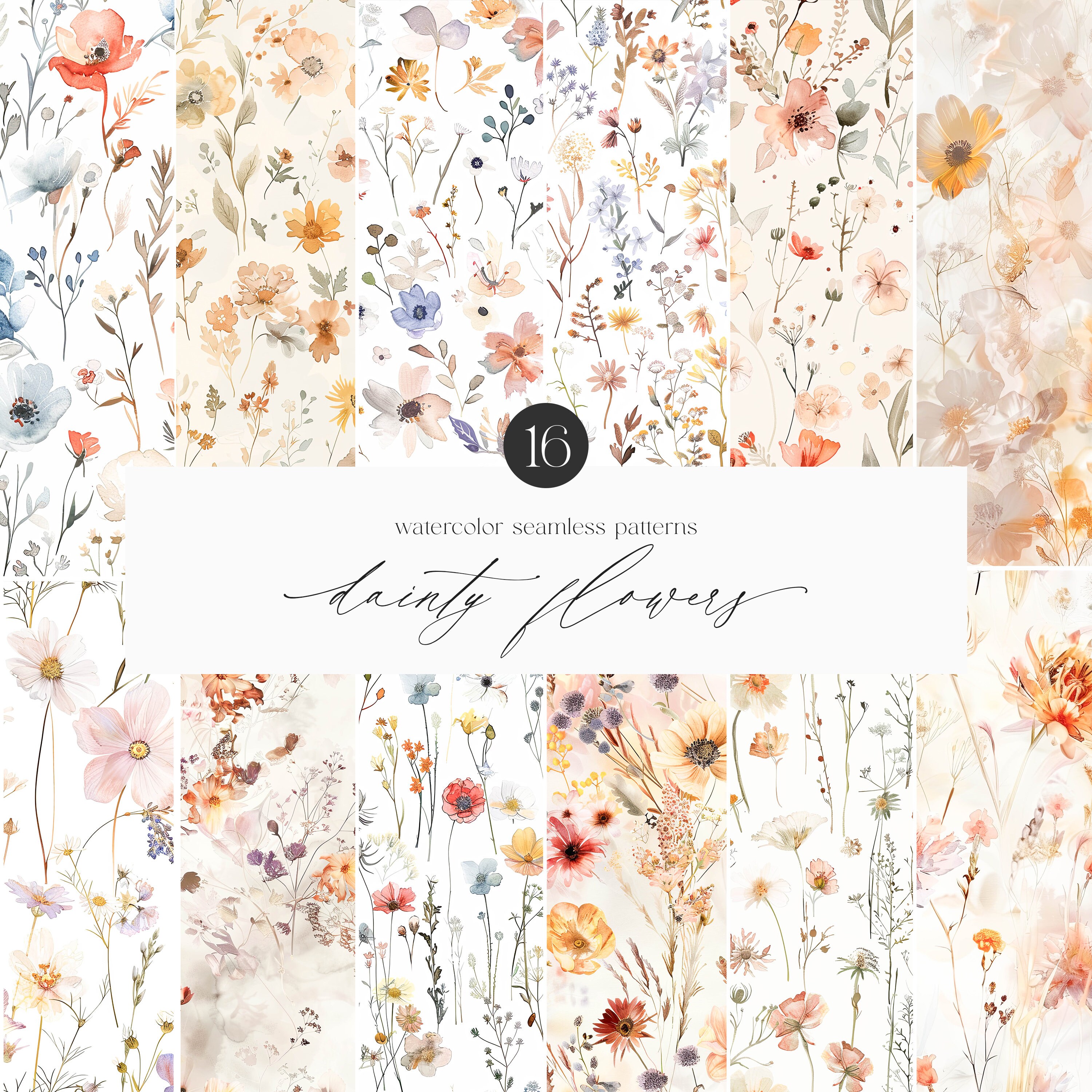 Watercolor Dainty Flowers Seamless Patterns - Digital Papers - Dainty ...