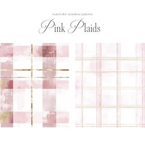 Seamless Watercolor Pink Plaid Patterns, Checkered Textures, Digital ...