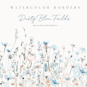Watercolor Dusty Blue Floral Clipart, Blue Wildflowers Clipart, Dusty ...