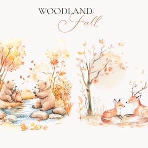 Watercolor Autumn Woodland Animals Clipart - Forest Animals Clipart ...