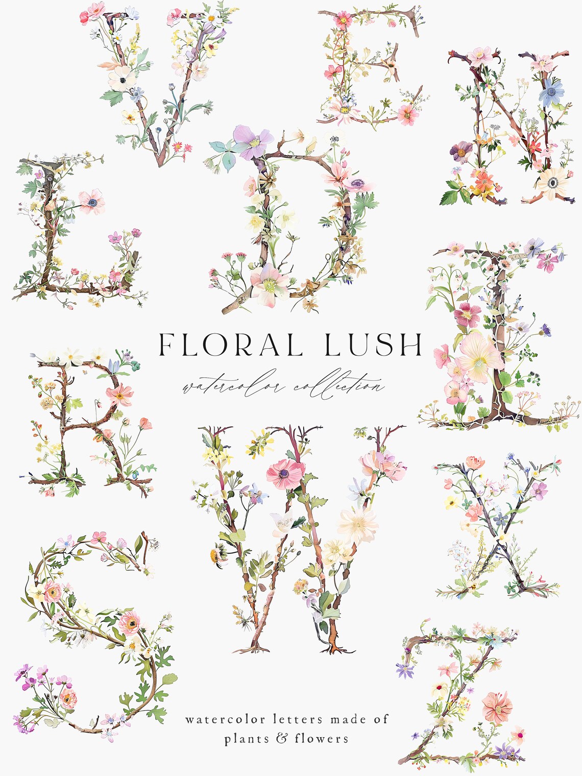 Wild Flowers Alphabet - Wild Flowers Letters - Premade Floral Alphabet ...
