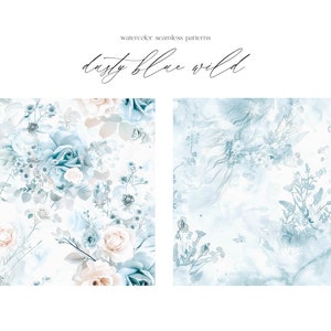 Watercolor Dusty Blue Floral Digital Papers - Dusty Blue Seamless ...