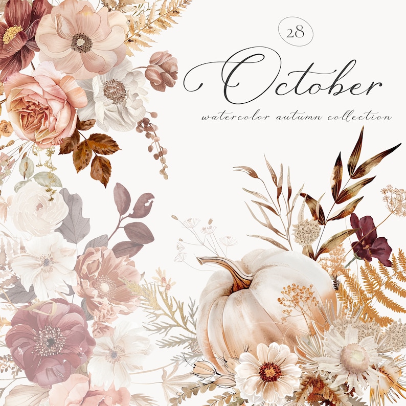 Watercolor Autumn Bouquets - Autumn Clipart - Fall Clipart - Pumpkin ...