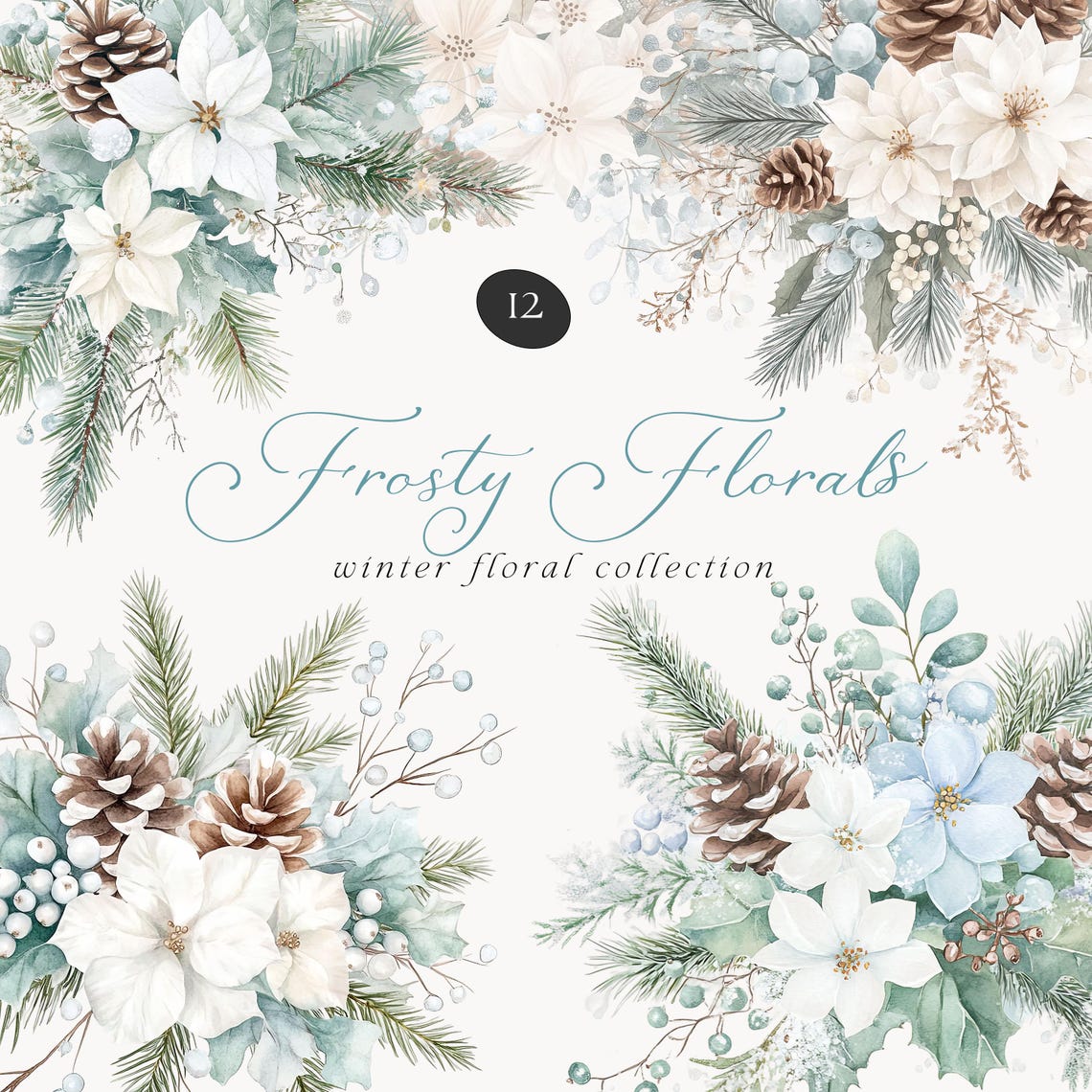 Watercolor Frosty Winter Clipart - Winter Bundle - Christmas Bundle ...