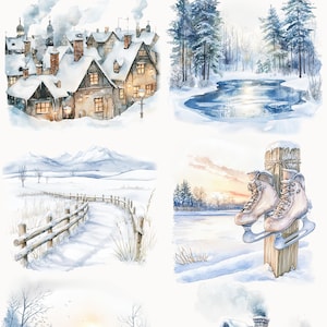 Watercolor Winter Clipart - Winter Wonderland Clipart - Christmas Cards ...
