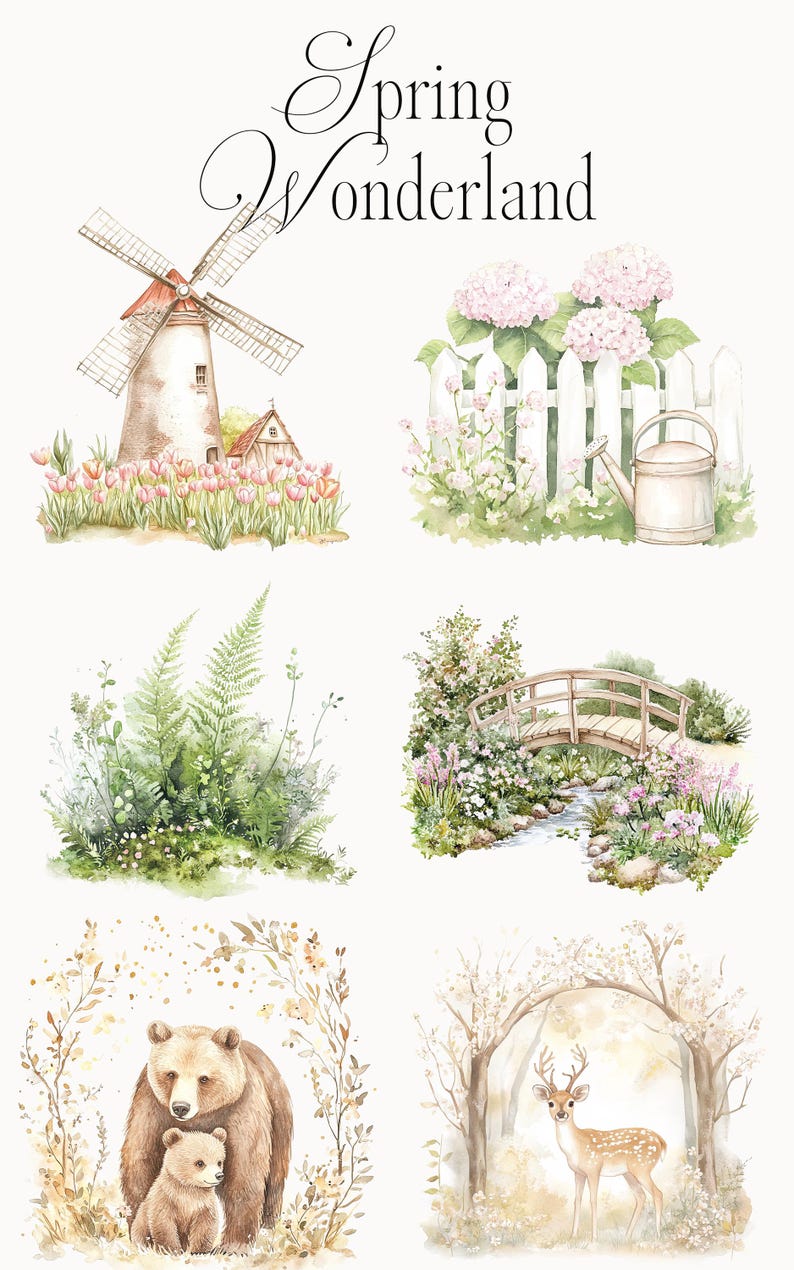 Watercolor Spring Clipart - Spring Wonderland Clipart - Cards Clipart ...
