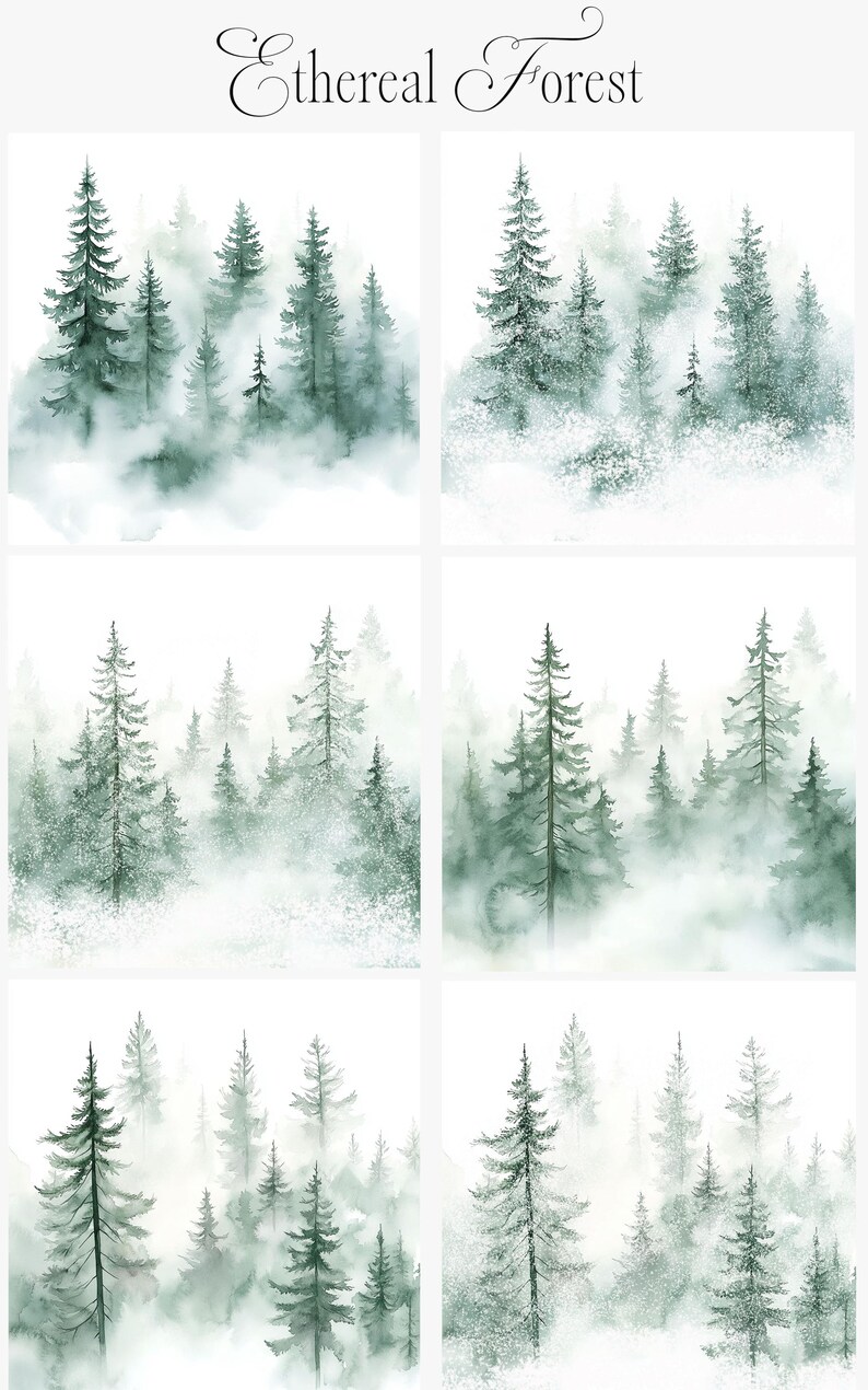 Watercolor Ethereal Forest Backgrounds - Pine Forest Backgrounds ...