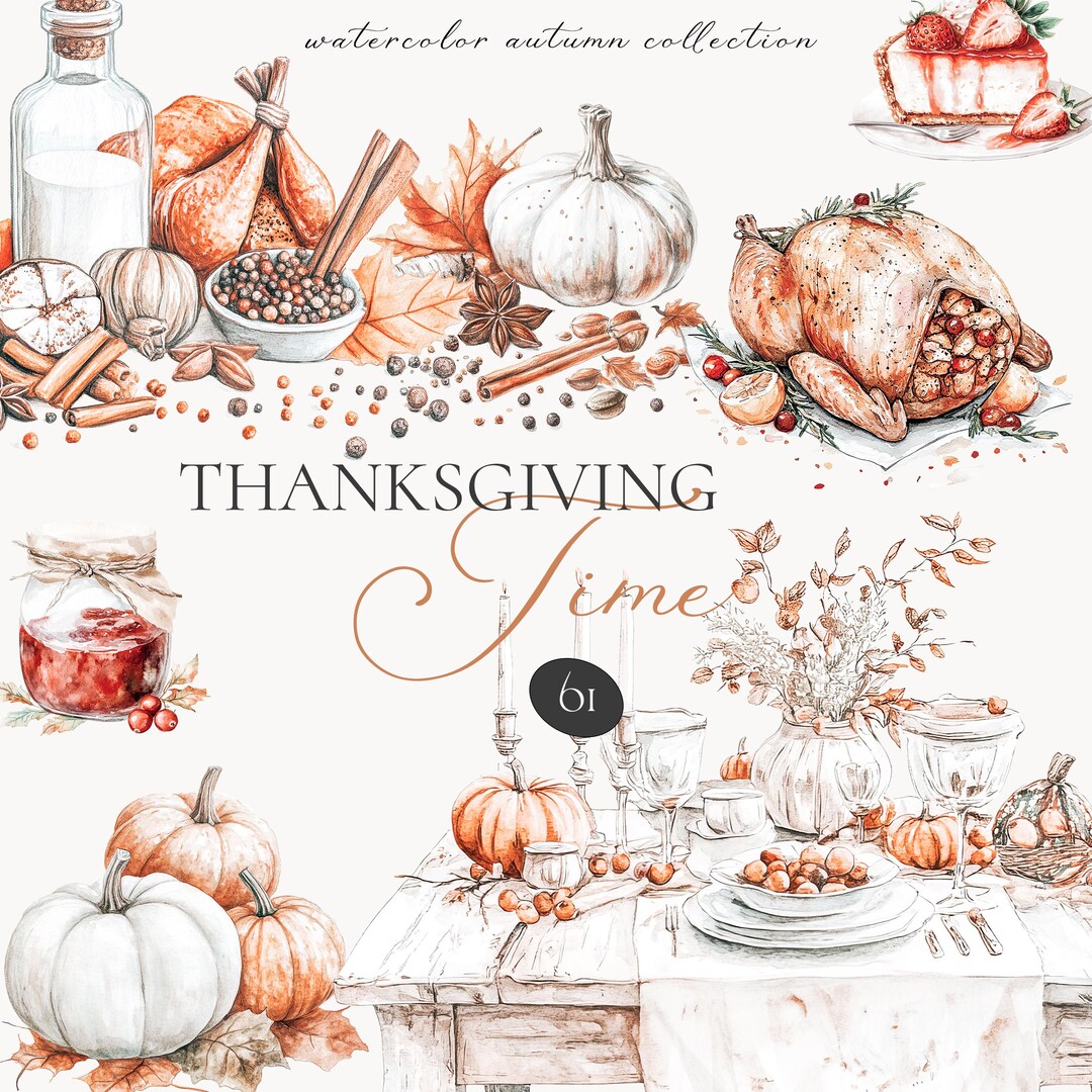 Thanksgiving Watercolor Clipart - Harvest Clipart - Turkey Clipart ...