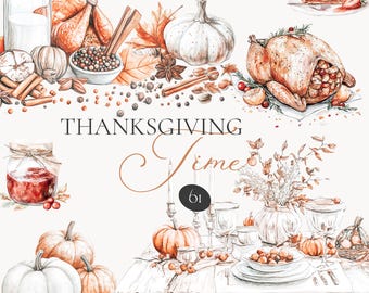 Thanksgiving Watercolor Clipart - Harvest Clipart - Turkey Clipart ...