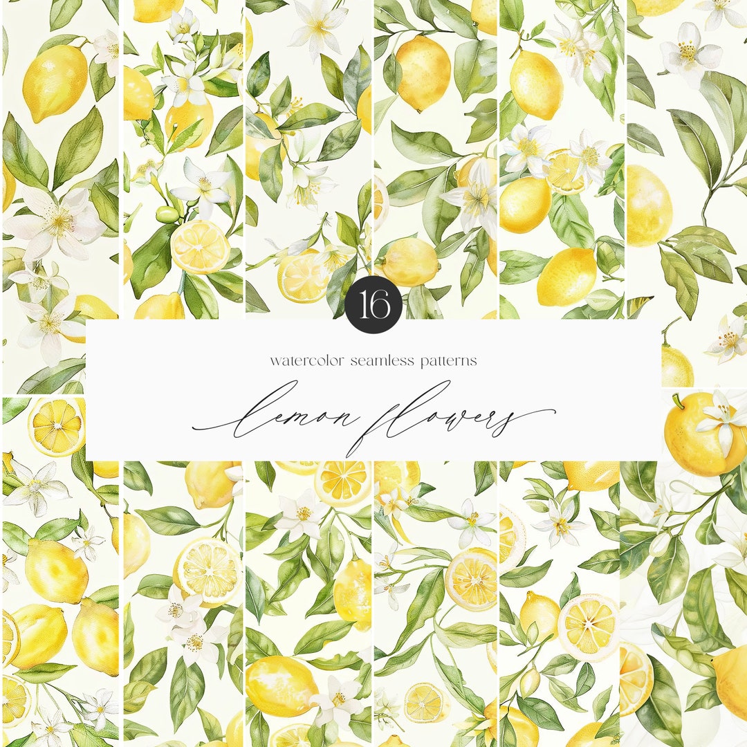 Watercolor Lemons Seamless Patterns - Seamless Lemon Floral Patterns ...