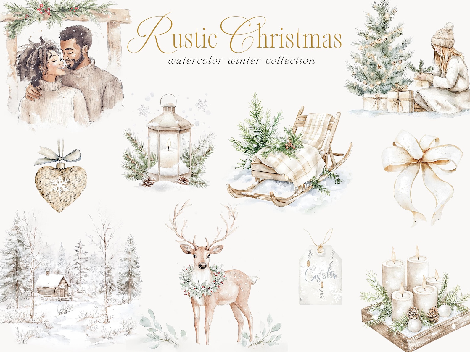 Watercolor Rustic Christmas Clipart - Christmas Ornaments Clipart ...