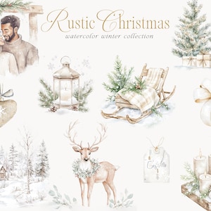 Watercolor Rustic Christmas Clipart - Christmas Ornaments Clipart ...