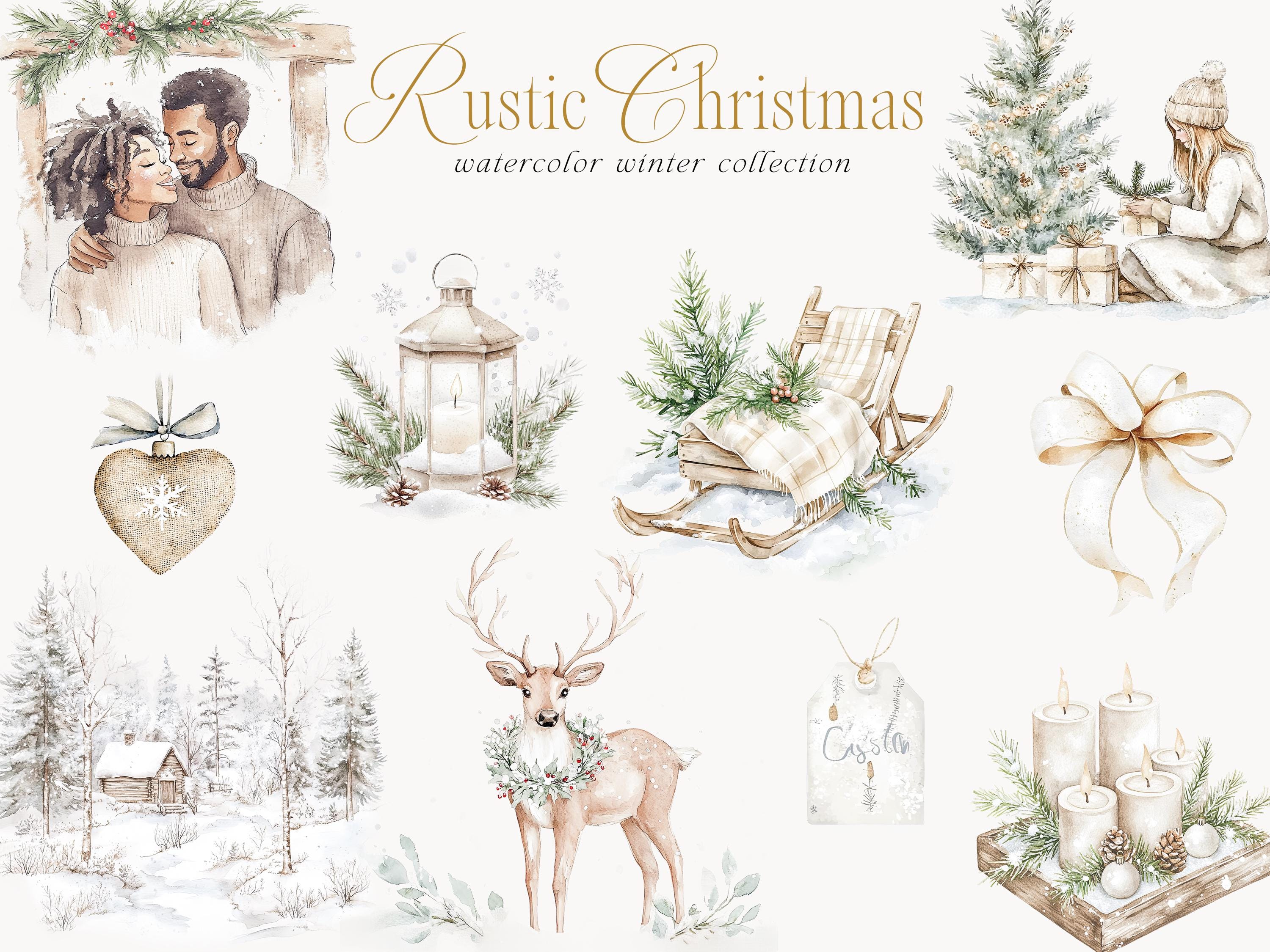 Watercolor Rustic Christmas Clipart - Christmas Ornaments Clipart ...