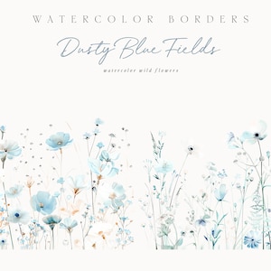 Watercolor Dusty Blue Floral Clipart, Blue Wildflowers Clipart, Dusty ...