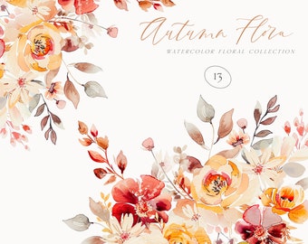 Autumn Bouquet Clipart - Fall Florals - Watercolor Collection ...