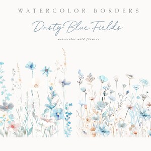 Watercolor Dusty Blue Floral Clipart, Blue Wildflowers Clipart, Dusty ...