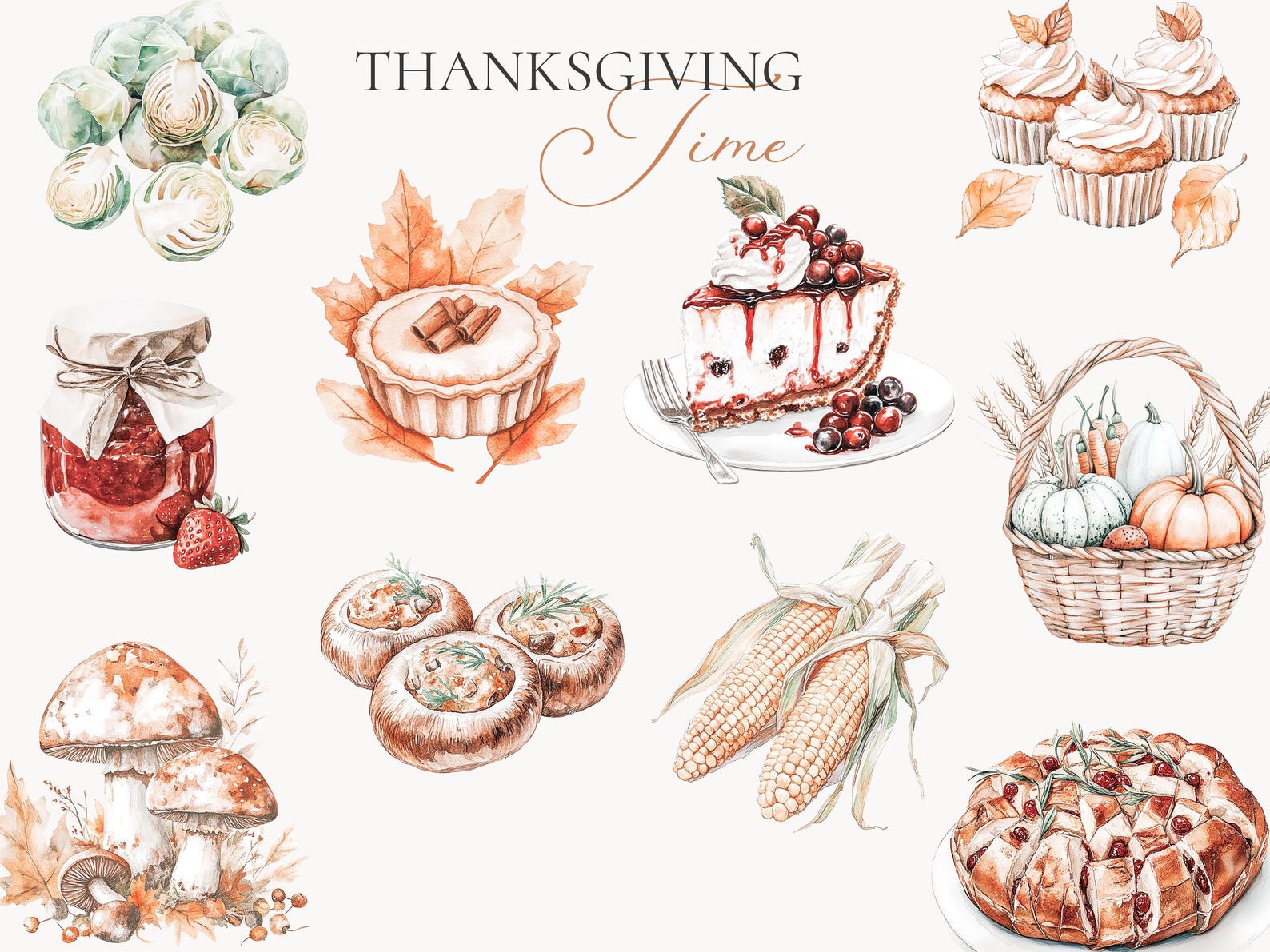 Thanksgiving Watercolor Clipart - Harvest Clipart - Turkey Clipart ...