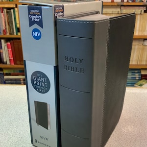 PERSONALIZED NIV GIANT Print Compact Bible - Black Gray Leathersoft New ...
