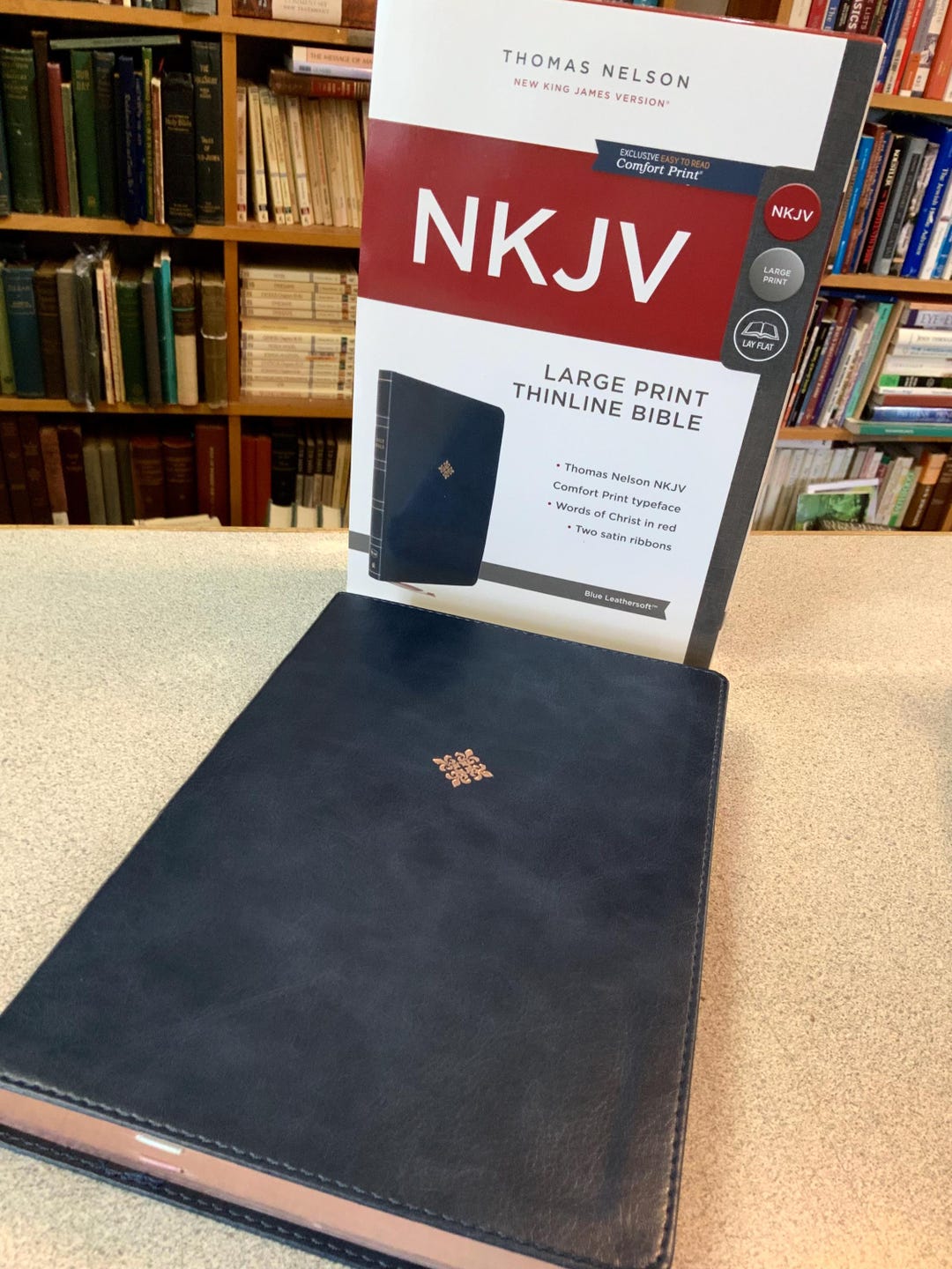 Personalized NKJV Thinline Bible - Large Print Blue Leathersoft ...