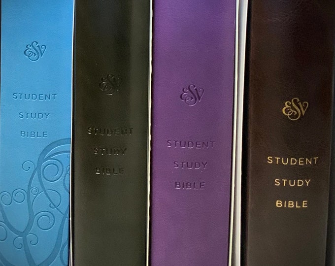 PERSONALIZED ESV Student STUDY Bible Sky Blue Purple Olive Cross Brown ...