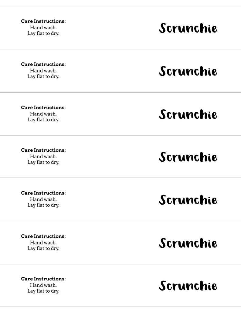 Printable Scrunchie Tag Template For Single Scrunchie And Etsy