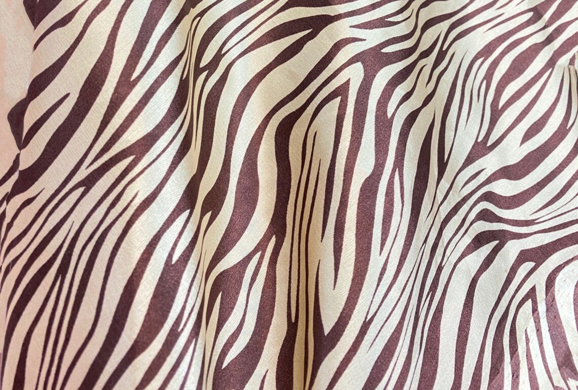 Zebra Animal Print Faux Silk Satin Fabric Material Brown Gold - Etsy
