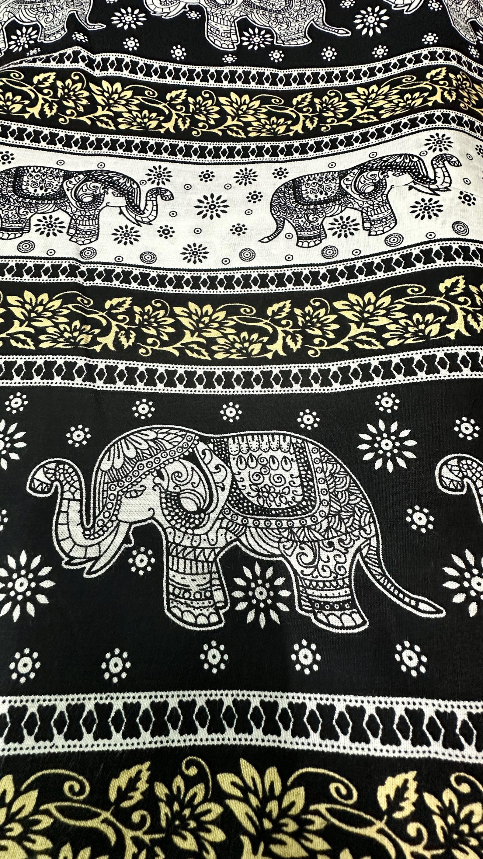 Thai Elephant Print Cotton Fabric: Black, Ivory, Yellow - 44" Wide - Etsy